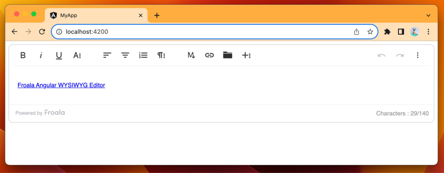Angular App: Froala Editor Character Counter